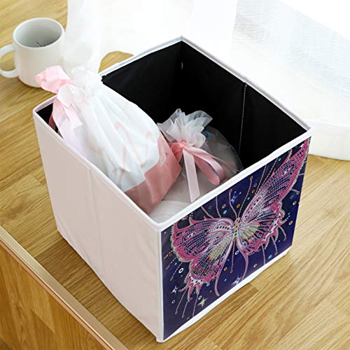 Yosoo Diamond Painting Storage Box, DIY Diamond Painting Organizer Butterfly Pattern Decor Foldable Storage Box Household Desktop Case