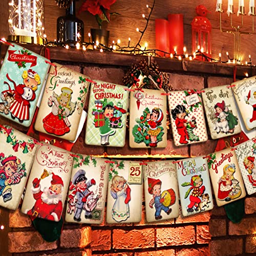 Vintage Christmas Decorations Christmas Party Banner - Christmas Decor Retro Xmas Banner Santa Claus Candy Cane Garland Indoor Outdoor,Christmas Party Favors/Sign/Photo Prop