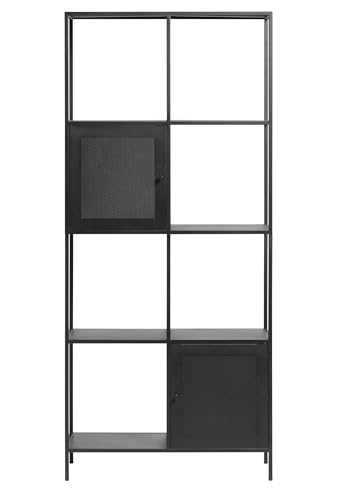 Aienid Metal Black Bookcase 70.7 H X 13.7 W X 31.2 D Black Metal 2-Door Bookcase with 2 Metal Mesh Doors and Versatile Storage Bookcase