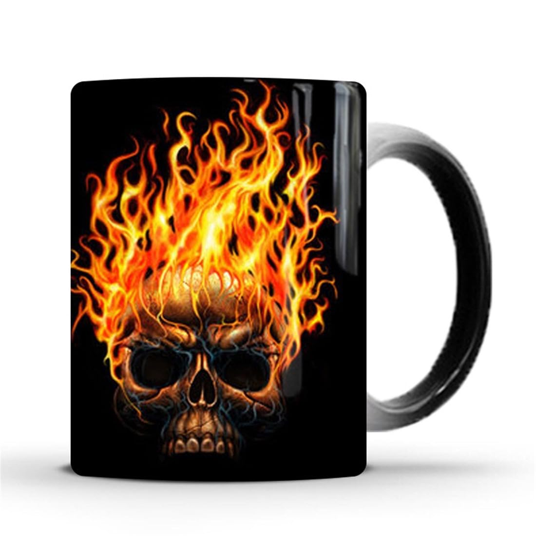 Heat sensitive Cool Flaming Ghost Skull Coffee Mug , Ceramic Color Changing Coffee Cup for Daily Use,Novelty Mug Good Gifts for Halloween Gifts Son Girl Mother Father Friends Boy Husband -350 Ml (H)