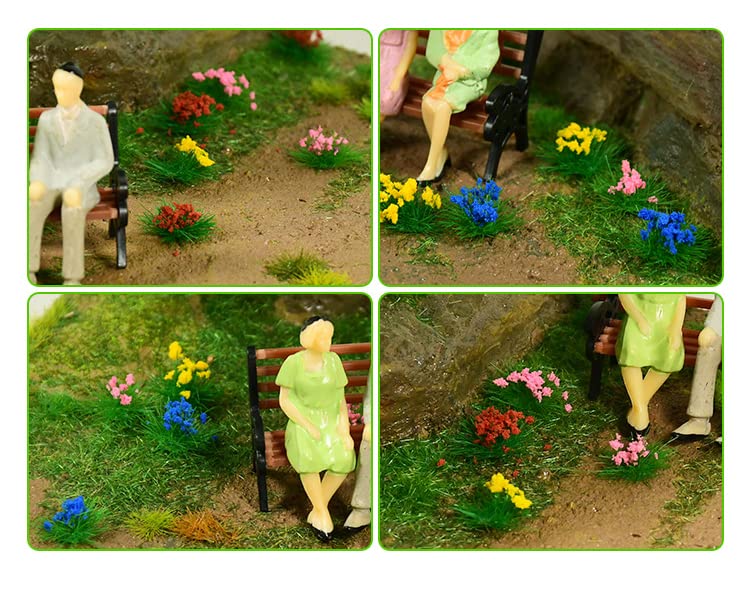 90 Pcs DIY Miniature Colorful Flower Cluster Flower Vegetation Groups Static Grass Tufts for Train Landscape Railroad Scenery Sand Military Layout Model Miniature Bases and Dioramas
