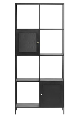 Aienid Metal Black Bookcase 70.7 H X 13.7 W X 31.2 D Black Metal 2-Door Bookcase with 2 Metal Mesh Doors and Versatile Storage Bookcase