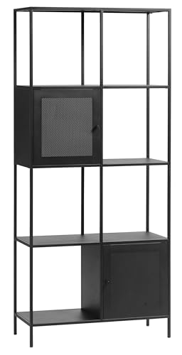 Aienid Metal Black Bookcase 70.7 H X 13.7 W X 31.2 D Black Metal 2-Door Bookcase with 2 Metal Mesh Doors and Versatile Storage Bookcase