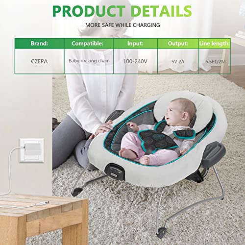 Czepa 5V Charger Cord for Graco Baby Simple Swing, Glider LX/Elite/Petite LX/Premier, DuoGlider, Sweetpeace, DuetSoothe, DuetConnect LX, Nova Baby Swing Power Cord Adapter