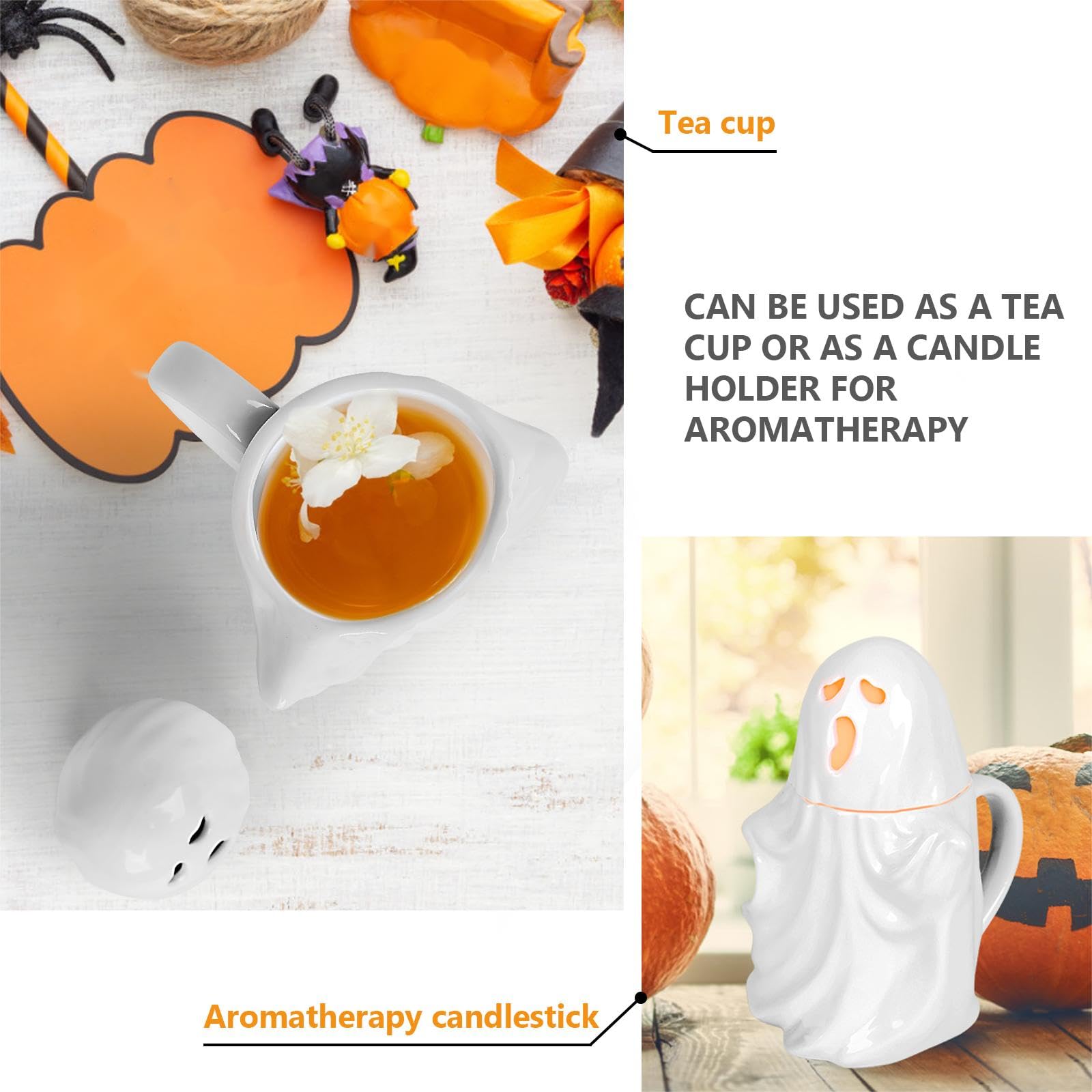 zhqinger Ghost Coffee Mug Halloween Water Cup White Ceramic 15oz/450ml Funny Mugs Novelty Tea Cup with Lid and Handle Gift for Friends Familiers Women Men
