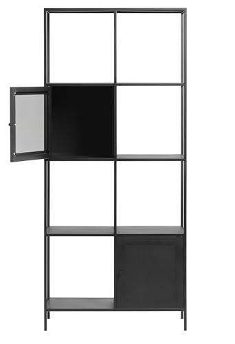 Aienid Metal Black Bookcase 70.7 H X 13.7 W X 31.2 D Black Metal 2-Door Bookcase with 2 Metal Mesh Doors and Versatile Storage Bookcase