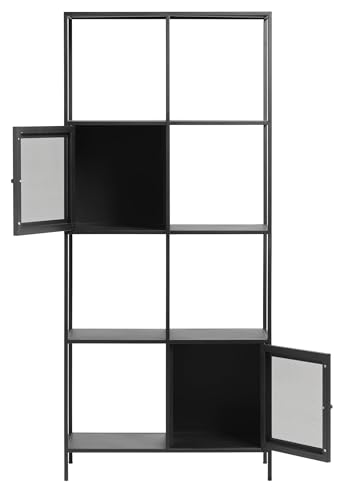 Aienid Metal Black Bookcase 70.7 H X 13.7 W X 31.2 D Black Metal 2-Door Bookcase with 2 Metal Mesh Doors and Versatile Storage Bookcase