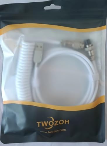 Twozoh USB C Keyboard Coiled Cable, Braided Detachable Aviator Double Sleeve Type C Mechanical Keyboard Cable (White)