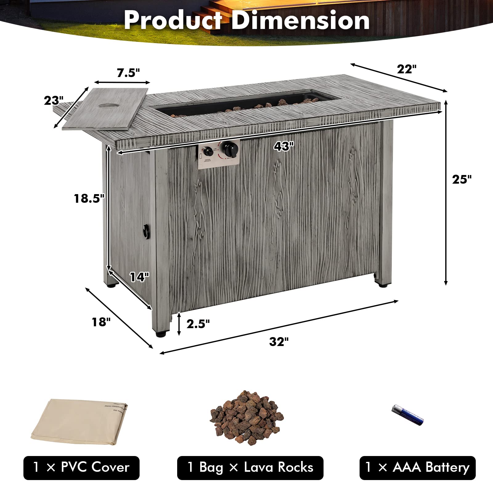Giantex Outdoor Fire Pit Table - 43 Inch Propane Fire Pit, 50,000 BTU Gas Fire Table with Removable Metal Lid, Hideaway Tank Storage, Waterproof Cover, Lava Rocks, CSA Certificated Patio Firepit, Gray