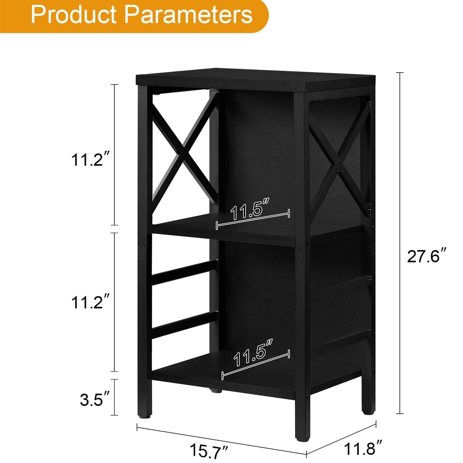 MNEETRUNG Small Bookcase,3 Tier Industrial Bookshelf with Metal Frame and Backboard,Low Black Book Shelf,Small Book case for Small Spaces,Living Room,Bedroom and Home Office