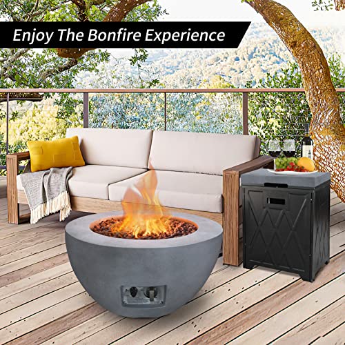 Kante 25 Inch Propane Fire Table with Assemblable Tank Cover, 50,000 BTU Large Concrete Fire Pit Table for Outdoor Patio, Smokeless Gas Fire Pit with Waterproof Cover, Lava Rock, Natural Concrete