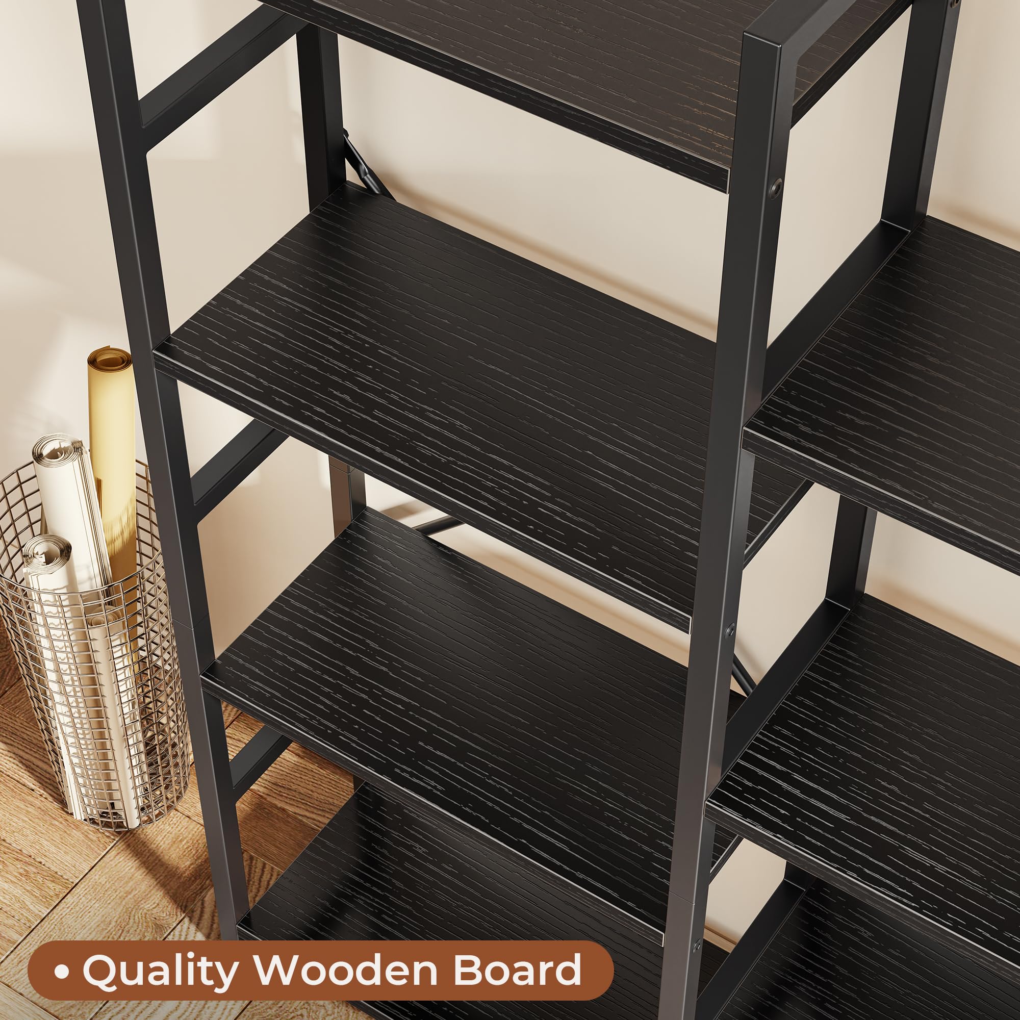 SUPERJARE Triple 4 Tier Bookshelf, Bookcase with 11 Open Display Shelves, Wide Book Shelf Book Case for Home & Office, Black