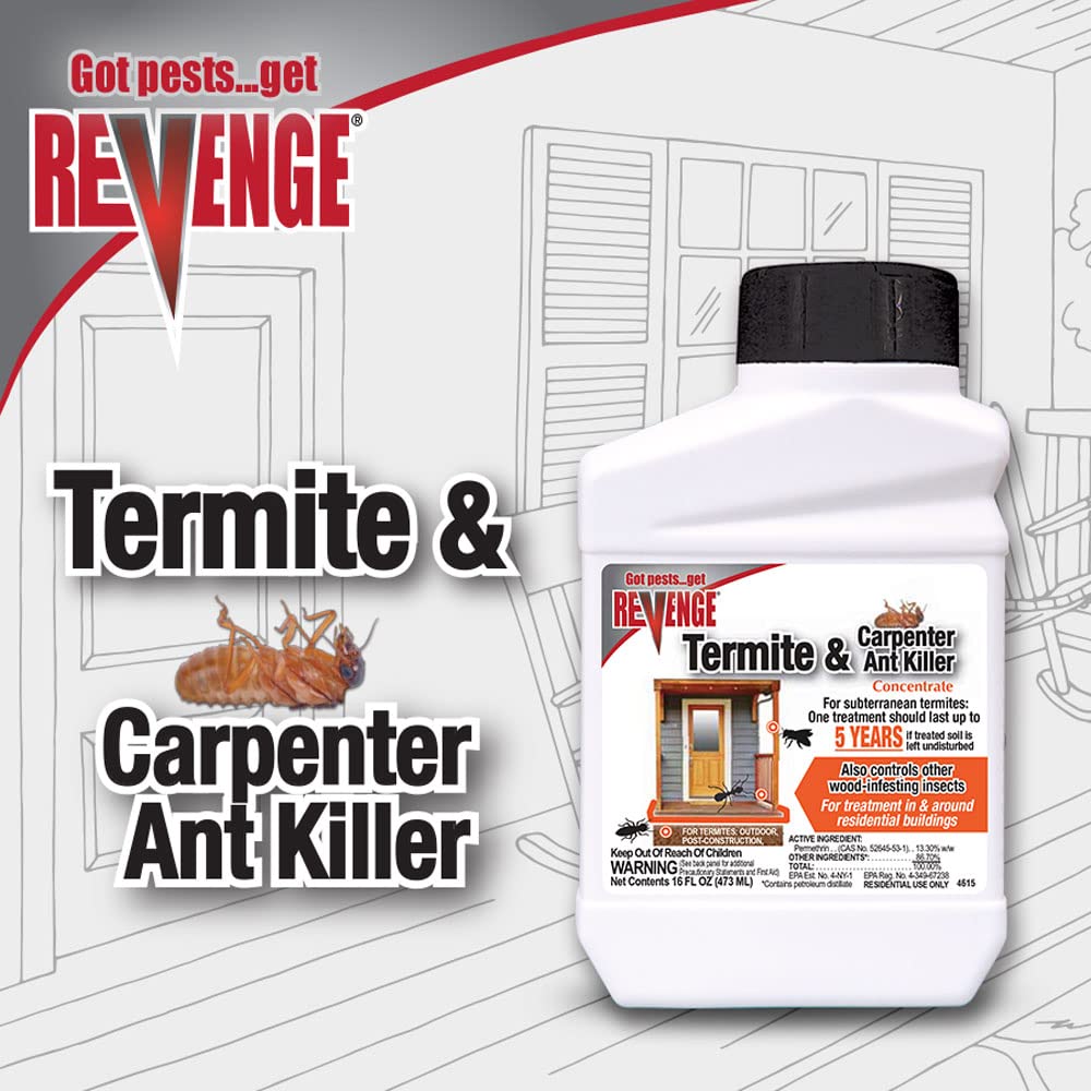 Revenge Termite & Carpenter Ant Killer Spray, 16 oz Concentrate, Long Lasting Pesticide for Indoors and Outdoors (Pack of 2)