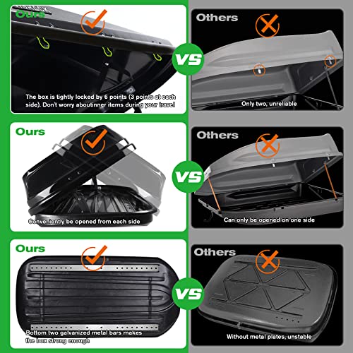Cargo Box Waterproof Rooftop Cargo Carrier with Car Trunk Organizer Heavy Duty Roof Storage Box Hard Shell Rooftop Cargo Carrier Box Lockable Roof Luggage Storage Case 14 Cubic Feet (Black)