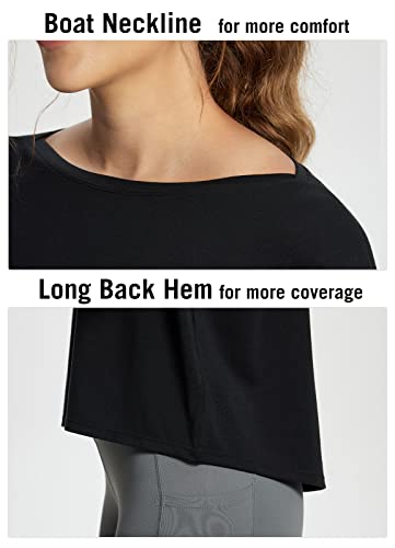 baleaf Workout Shirts for Women Loose Fit Long Sleeve Tee Shirts Athletic Activewear Yoga Tops with Thumb Hole Black M