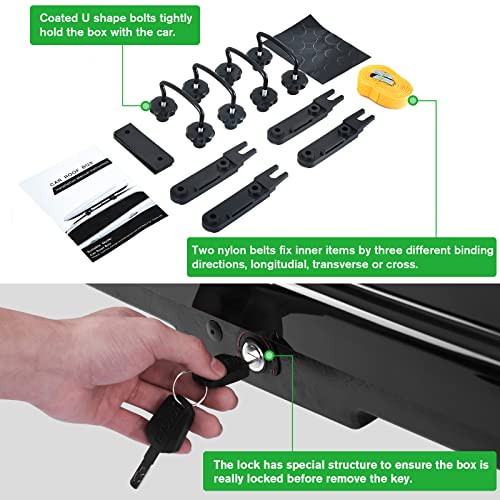 Cargo Box Waterproof Rooftop Cargo Carrier with Car Trunk Organizer Heavy Duty Roof Storage Box Hard Shell Rooftop Cargo Carrier Box Lockable Roof Luggage Storage Case 14 Cubic Feet (Black)