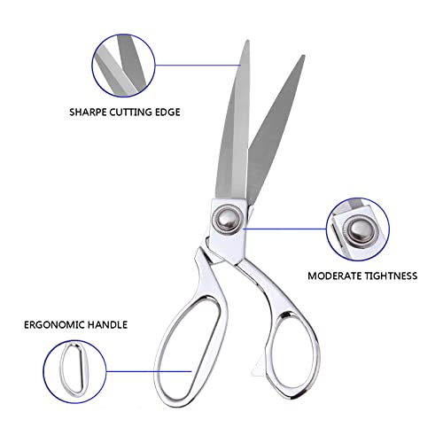 Wild & Bold Scissors All Purpose 8"Silver Fabric Sewing Scissors Professional Scissors Heavy Duty with Ultra Sharp Stainless Steel Blade Shears Left Handed Scissors For Office Craft Scissors(Silver)