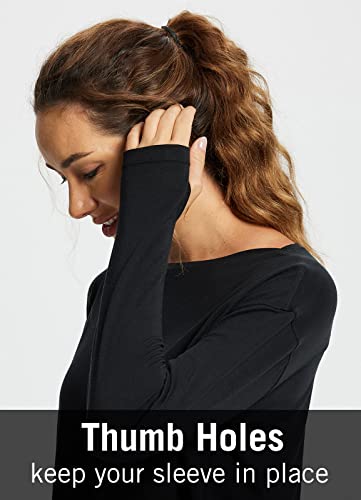 baleaf Workout Shirts for Women Loose Fit Long Sleeve Tee Shirts Athletic Activewear Yoga Tops with Thumb Hole Black M