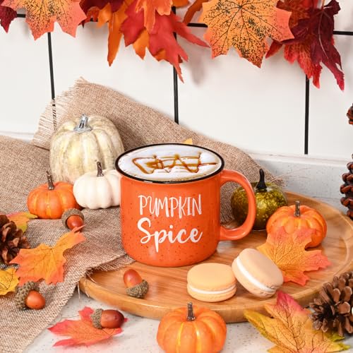 YHRJWN - Fall Coffee Mug, Pumpkin Spice Coffee Mug, Autumn Mug, Fall Cup, Thanksgiving Halloween Mug, Fall Autumn Decor, Thanksgiving Christmas Gifts for Women Men, Orange 15 Oz