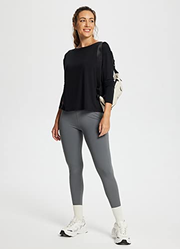 baleaf Workout Shirts for Women Loose Fit Long Sleeve Tee Shirts Athletic Activewear Yoga Tops with Thumb Hole Black M