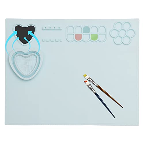 Silicone Craft Mat, 20×16 Inches Silicone Painting Mat with Water Cup and Paint Holder (Blue)