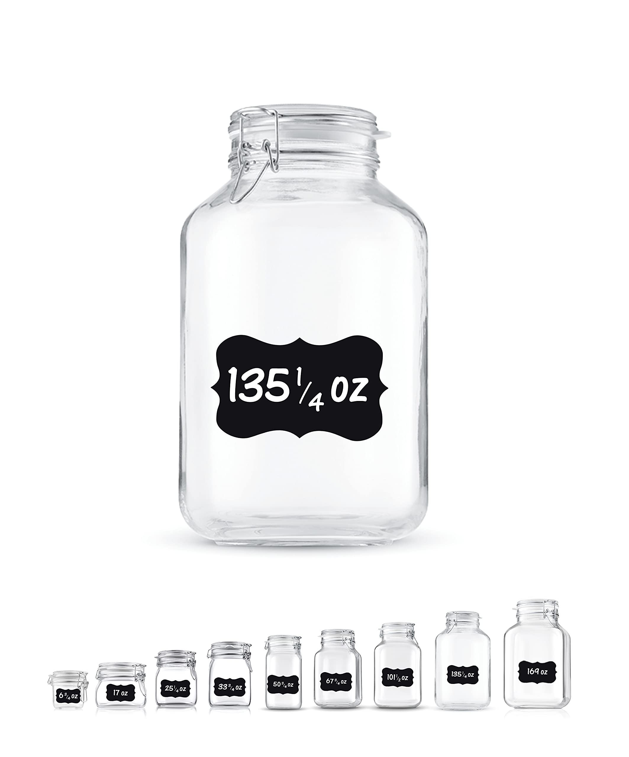 Bormioli Rocco Glass Fido Jars - 135.¼ Ounce - 4 Liter, with hinged hermetically Sealed Airtight lid for Fermenting, Canning, Preserving, With Exclusive Paksh Novelty Chalkboard Labels Set (1 Pack)