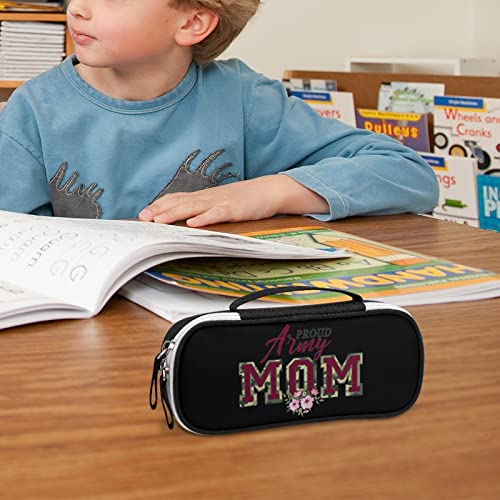 Floral Proud Army Mom Printed Pencil Case Bag Stationery Pouch with Handle Portable Makeup Bag Desk Organizer