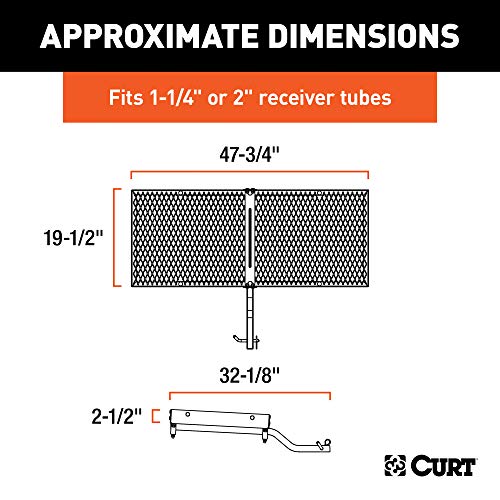 CURT 18110 48 x 20-Inch Tray Hitch Cargo Carrier, 300 lbs Capacity, 1-1/4, 2-In Adapter Shank, CARBIDE BLACK POWDER COAT