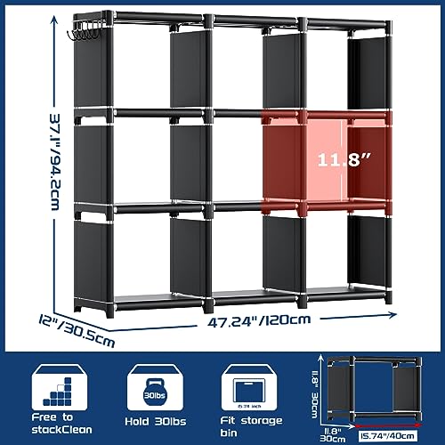 Mavivegue Bookshelf, 9 Cube Storage Organizer, DIY Bookcase, Metal Cube Bookshel, Cubbies Closet Storage Organizer Shelves for Bedroom,Living Room,Home,Office