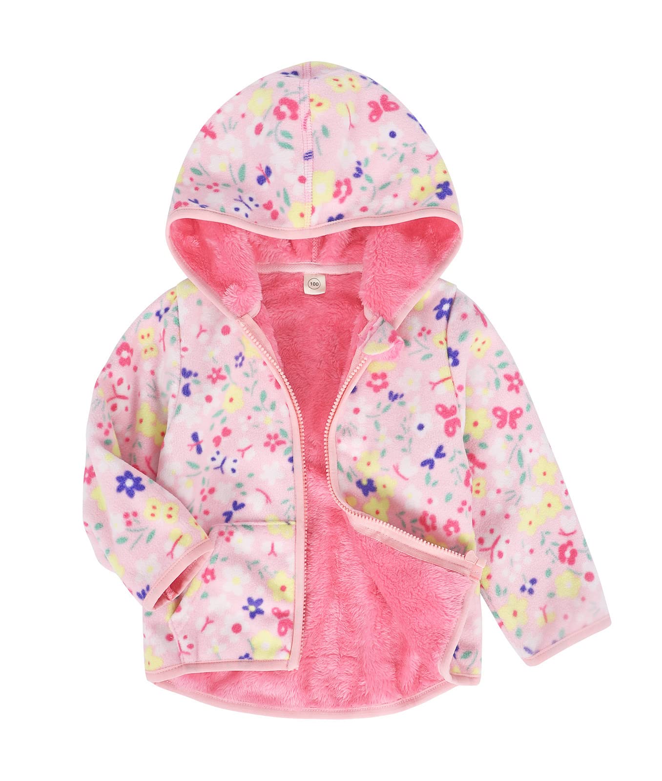 Baby Toddler Boys Girls Sherpa Fleece Lined Jacked Sweatshirt Fall Winter Autumn Warm Clothes with Hoodie Floral 1-2T 90