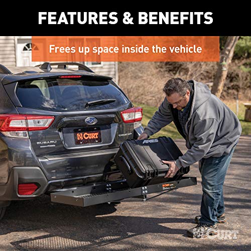 CURT 18110 48 x 20-Inch Tray Hitch Cargo Carrier, 300 lbs Capacity, 1-1/4, 2-In Adapter Shank, CARBIDE BLACK POWDER COAT