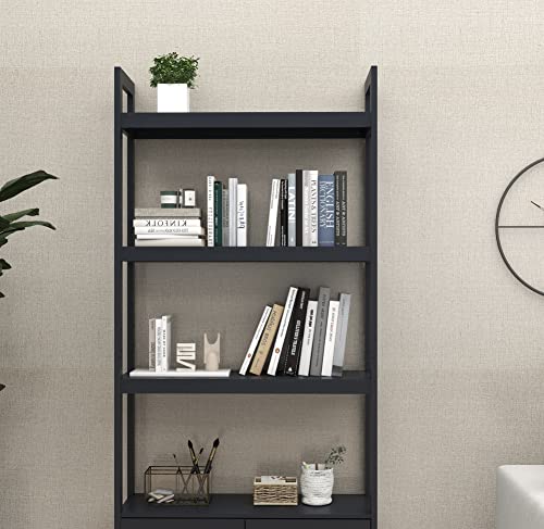 LANTRO JS Bookshelves Bookshelf and Bookcase 4 Tier Bookshelf Storage Rack Shelves with 2 Doors Bedroom Storage Equipment for Living Room Home Office, Black, 31.5"×11.81"×70.87"