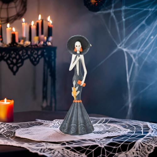 Day-of-The-Dead Halloween-Decorations Catrina Skeleton Figurine - Dia De Los Muertos Decor Resin Lady Skeleton Mexican Traditional Chanukah Hanukkah Farmhouse Decor 4 x 4 x 10.3 in Newman House Studio