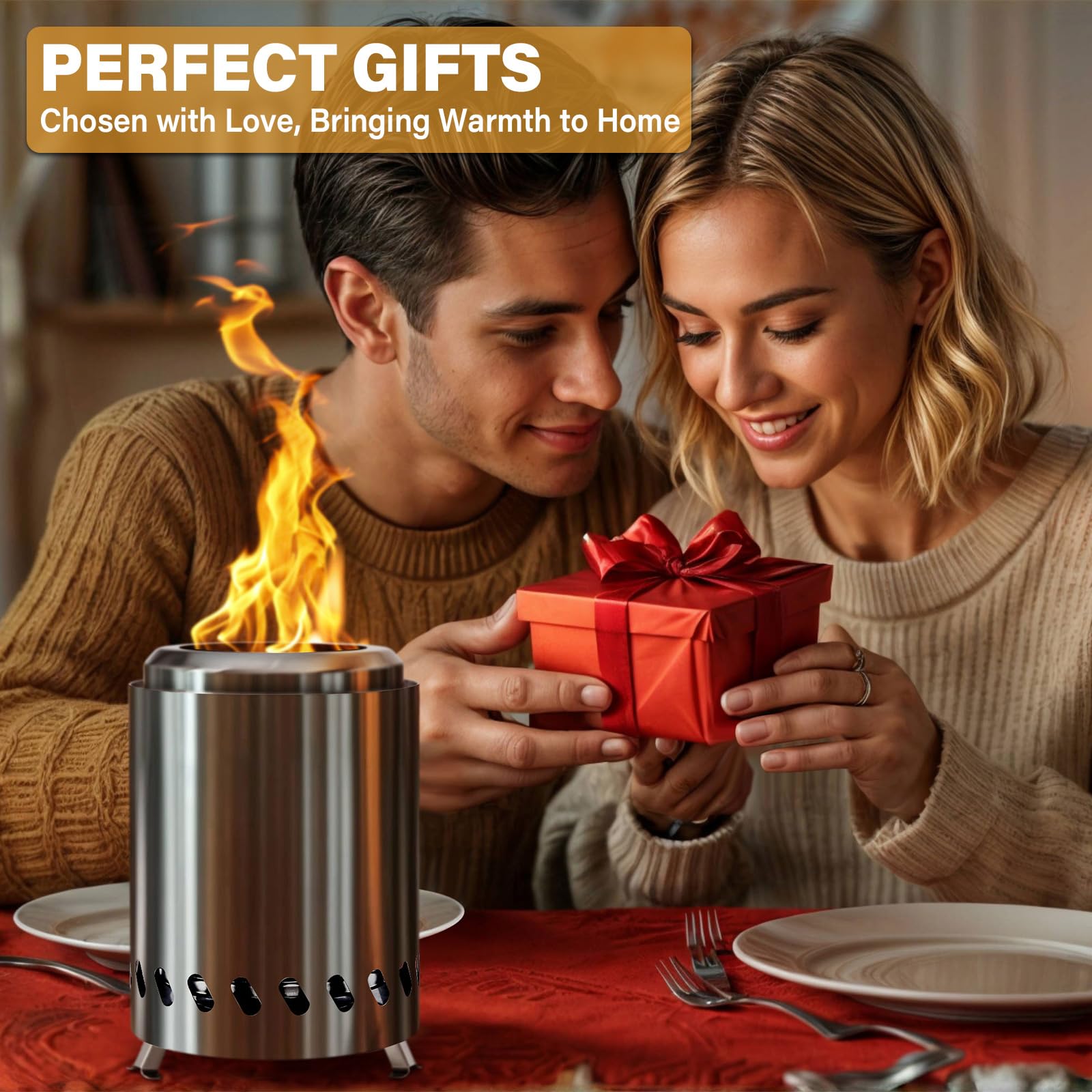 HGD 9.5 x 7.1 in Small Tabletop Fire Pit, Portable Mini Smokeless Table Top Firepit, Low Smoke Camping Stove for Outdoor & Patio, Fueled by Pellets or Wood, with Travel Bag, Stainless Steel, Silver