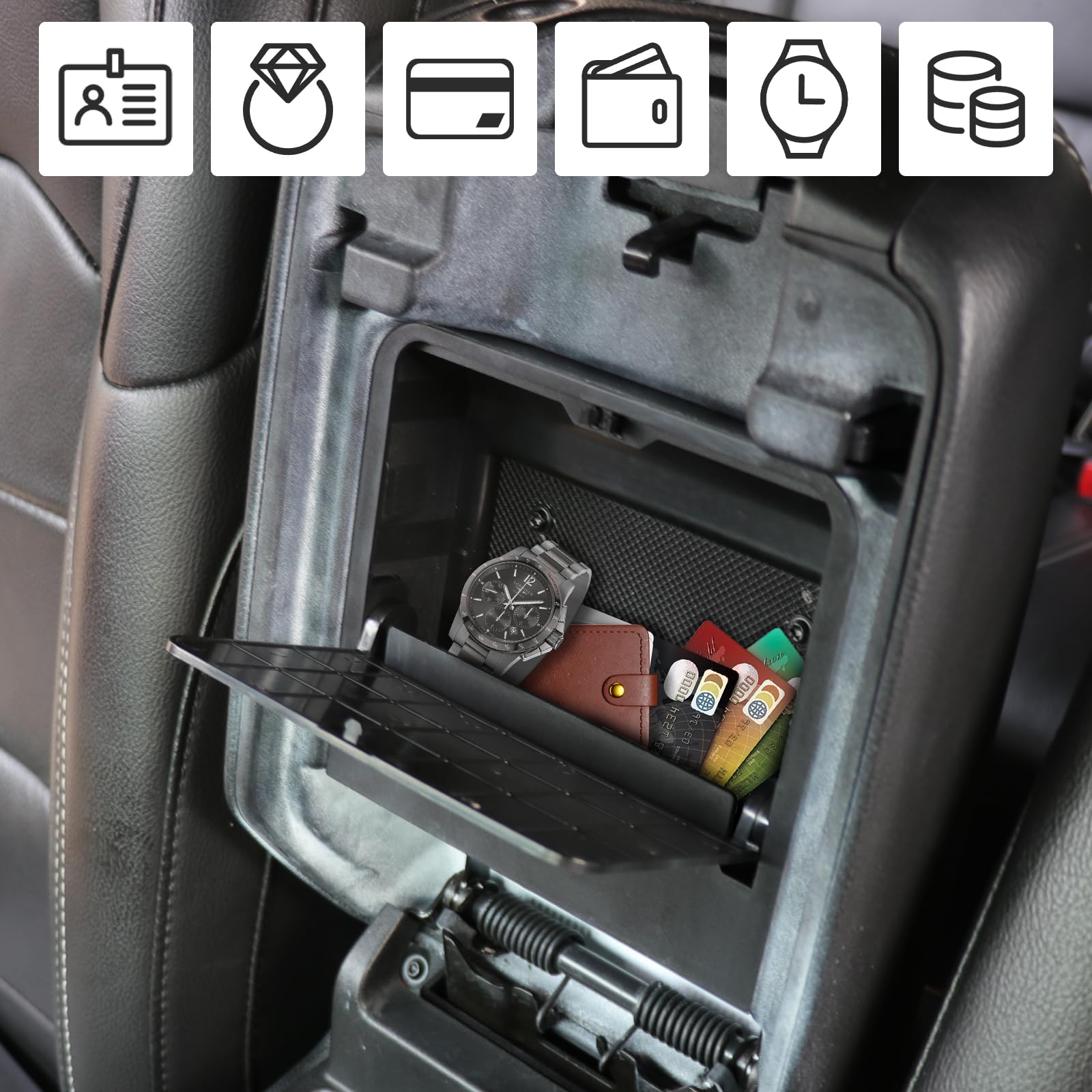 JHD-TOGO for Jeep Wrangler JL One-Touch Hidden Storage Console Box,Center Console Hidden Storage Box for 2018-2024 2025 Jeep Wrangler JL JT 4XE Accessories 2/4-Door,Center Console Box,Black