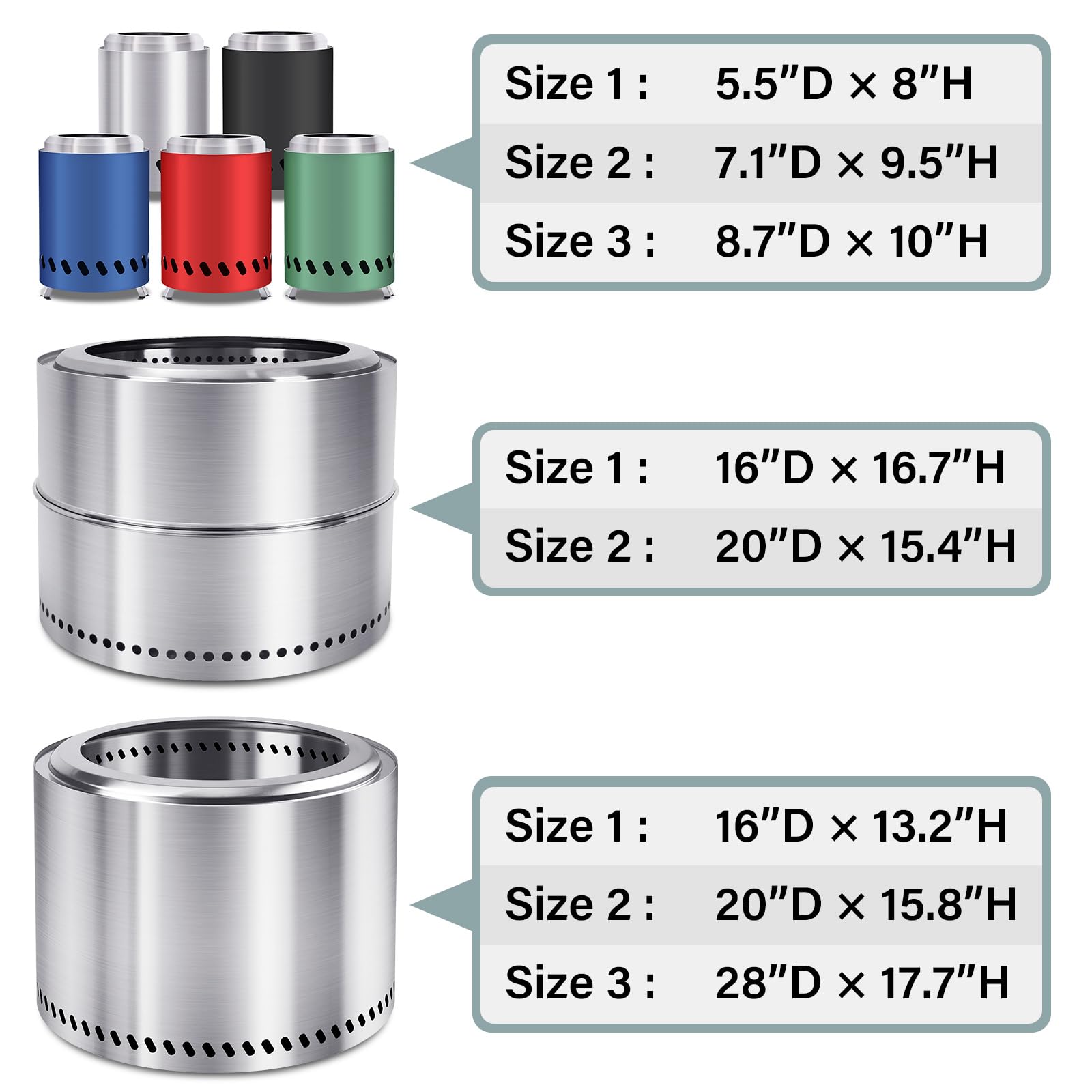 HGD 9.5 x 7.1 in Small Tabletop Fire Pit, Portable Mini Smokeless Table Top Firepit, Low Smoke Camping Stove for Outdoor & Patio, Fueled by Pellets or Wood, with Travel Bag, Stainless Steel, Silver
