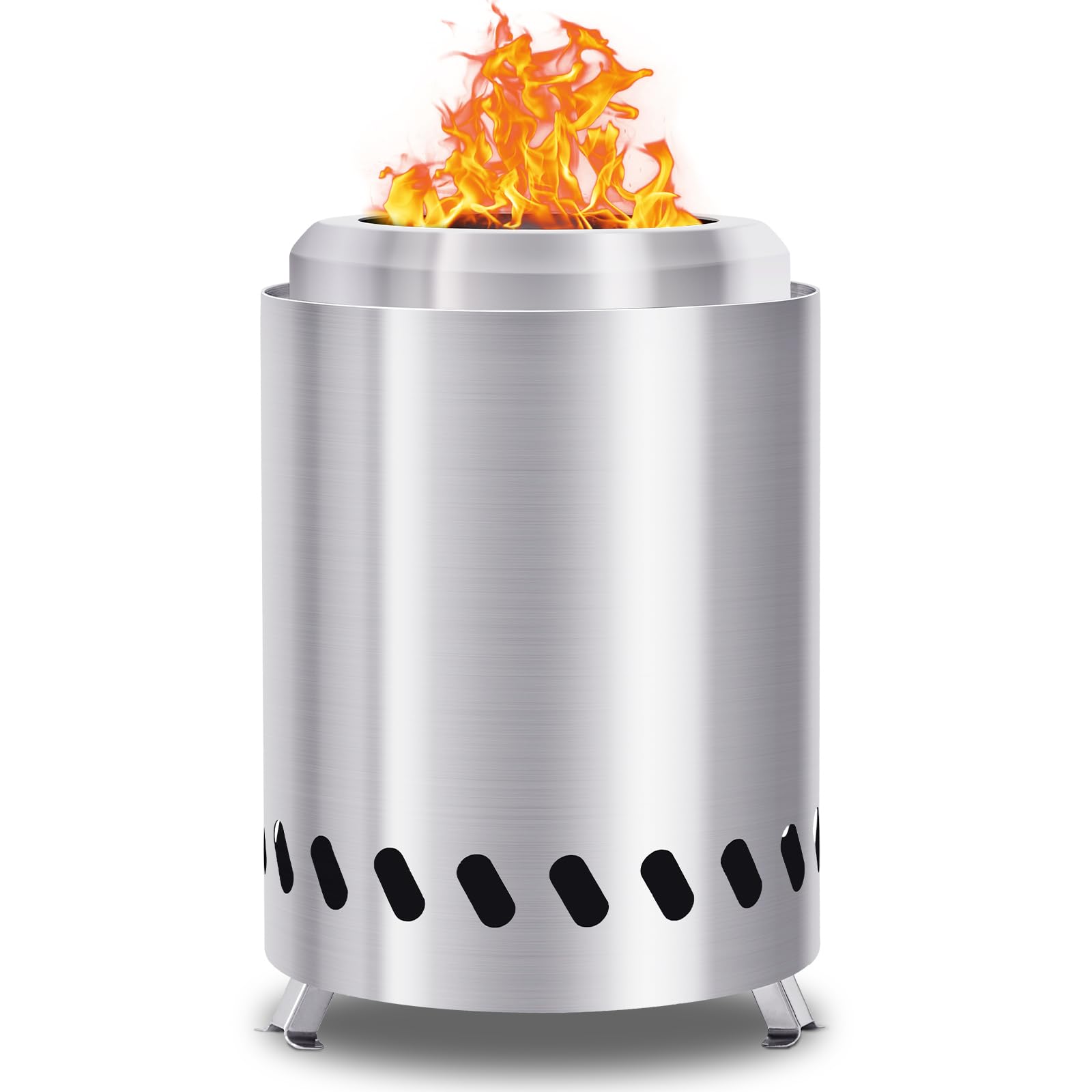 HGD 9.5 x 7.1 in Small Tabletop Fire Pit, Portable Mini Smokeless Table Top Firepit, Low Smoke Camping Stove for Outdoor & Patio, Fueled by Pellets or Wood, with Travel Bag, Stainless Steel, Silver