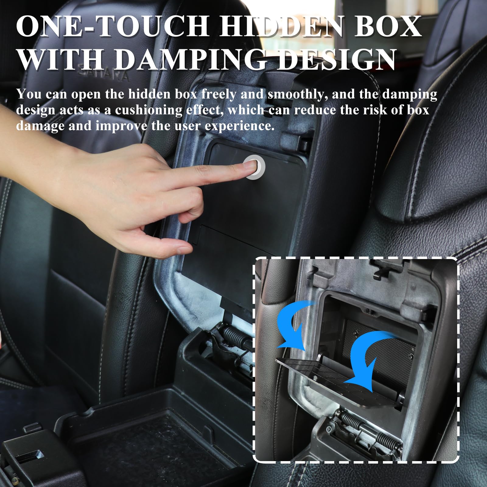JHD-TOGO for Jeep Wrangler JL One-Touch Hidden Storage Console Box,Center Console Hidden Storage Box for 2018-2024 2025 Jeep Wrangler JL JT 4XE Accessories 2/4-Door,Center Console Box,Black