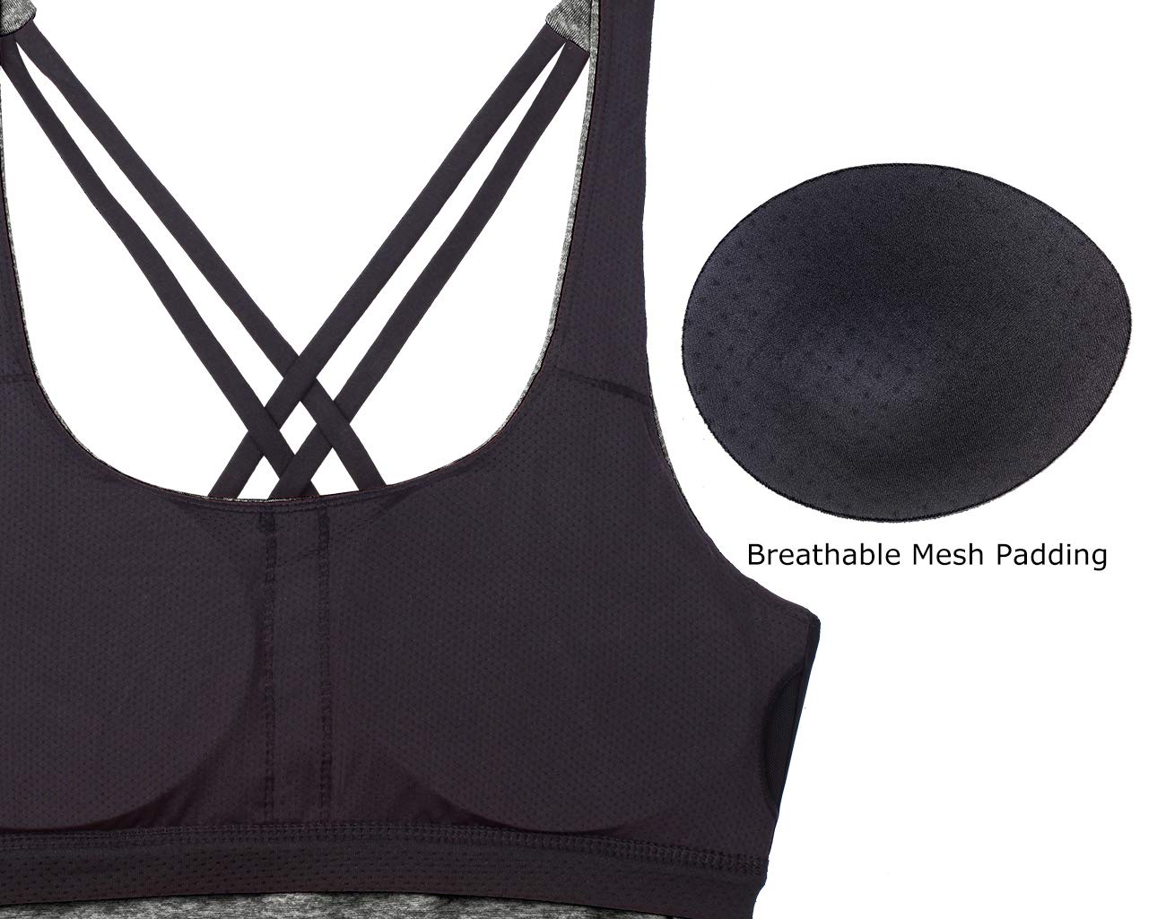 icyzone Workout Tank Tops Built in Bra - Women's Strappy Athletic Yoga Tops, Exercise Running Gym Shirts (L, Charcoal)