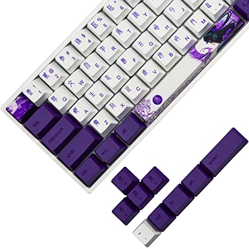 68 Keycap PBT OEM Height Five-Sided Sublimation Compatible with GH60 / GK64 / GK61 / 68/87/104/108 Mechanical Keyboard with Cherry MX Switch Purple Tang Dynasty 64 Keys