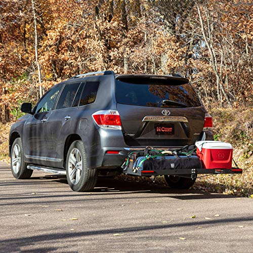 CURT 18110 48 x 20-Inch Tray Hitch Cargo Carrier, 300 lbs Capacity, 1-1/4, 2-In Adapter Shank, CARBIDE BLACK POWDER COAT