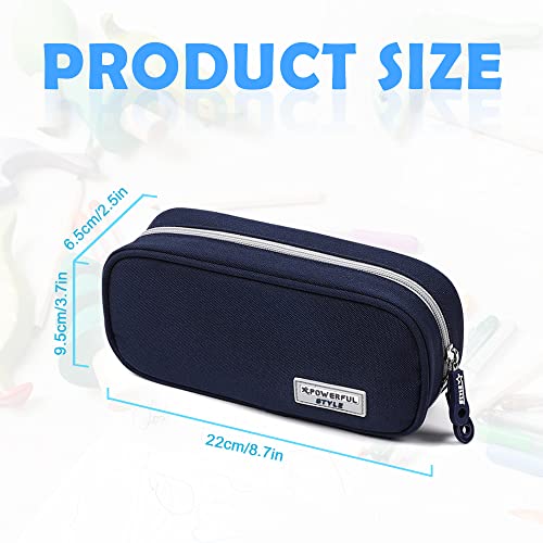 LELE LIFE Big Capacity Pencil Case with 3 Compartments, Double Zipper Sturdy Canvas Pen Case, Pencil Bag Stationery Pouch for School Students Office, Blue