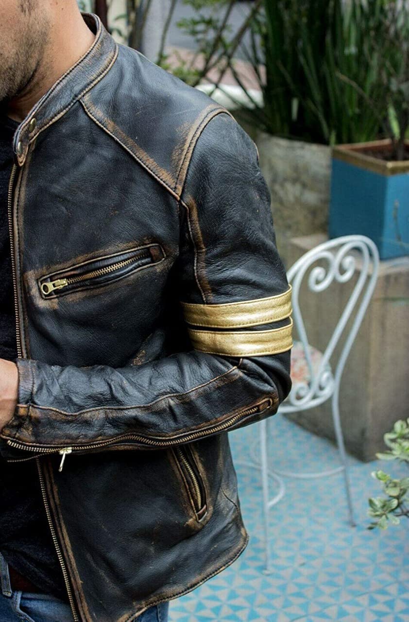 Men's Elite Vintage Cafe Racer Motorcycle Distressed Leather Jacket (XL), Black, A58