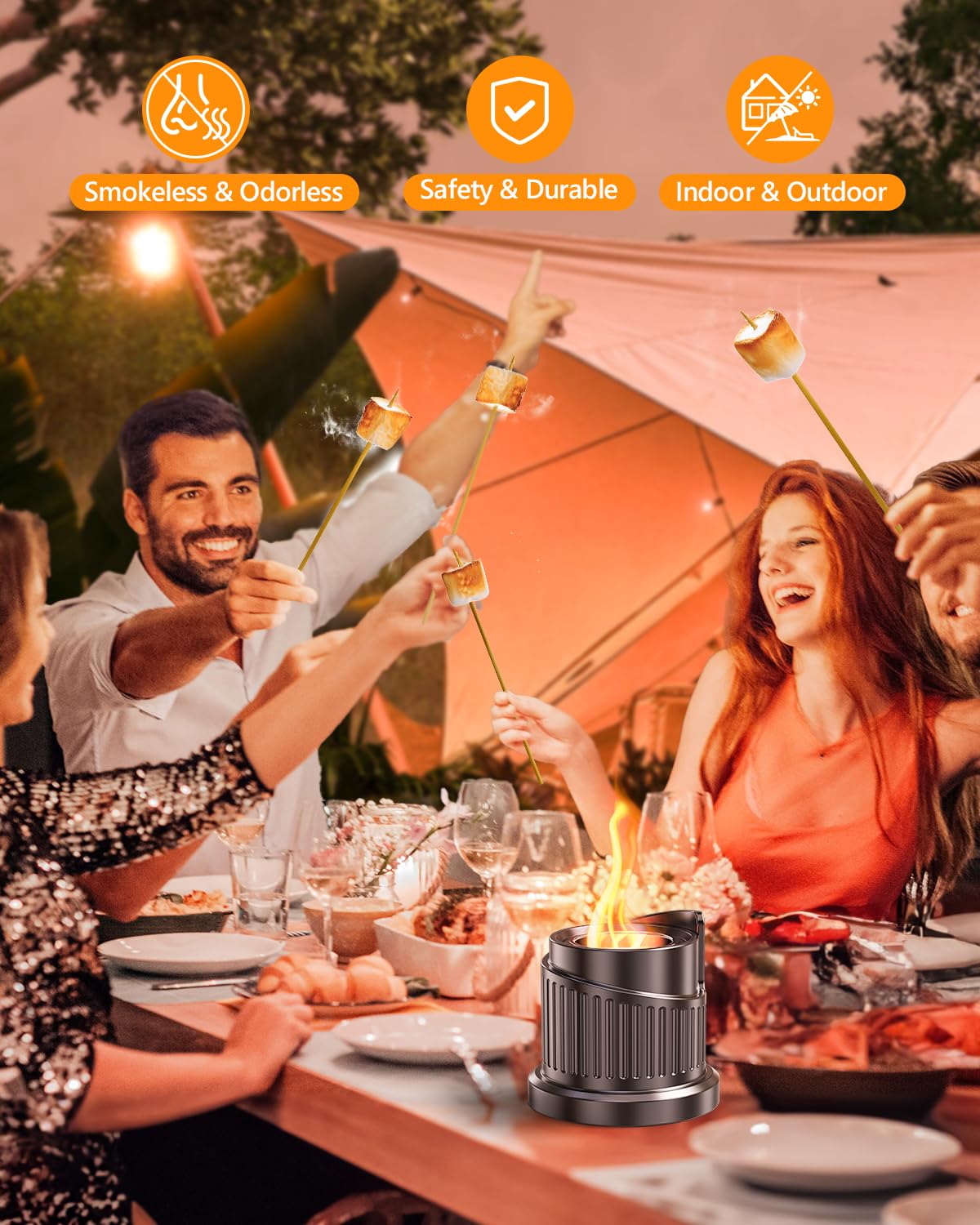 Trushome Tabletop Fire Pit - High Heat-Resistant Ceramic Firepit with Fire Extinguisher, Double Layer Smokeless Firepit, Ideal for Valentine's Day, Birthdays, White Elephant Gifts