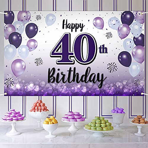 LASKYER Happy 40th Birthday Purple Large Banner - Cheers to Forty Years Old Birthday Home Wall Photoprop Backdrop,40th Birthday Party Decorations.