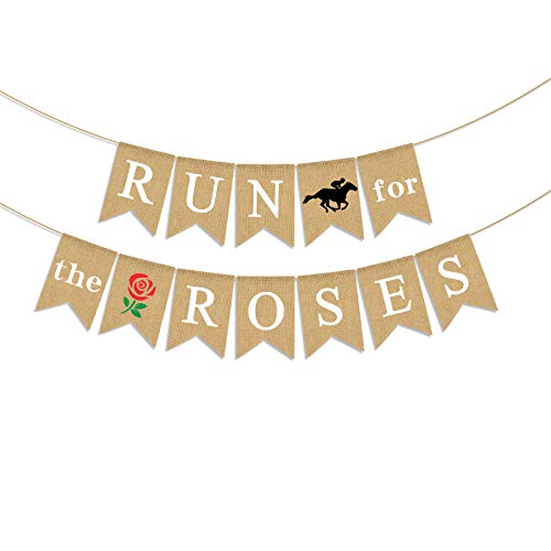 Pudodo Burlap Run for The Roses Banner Kentucky Derby Party Horse Race Fireplace Mantle Garland Decoration