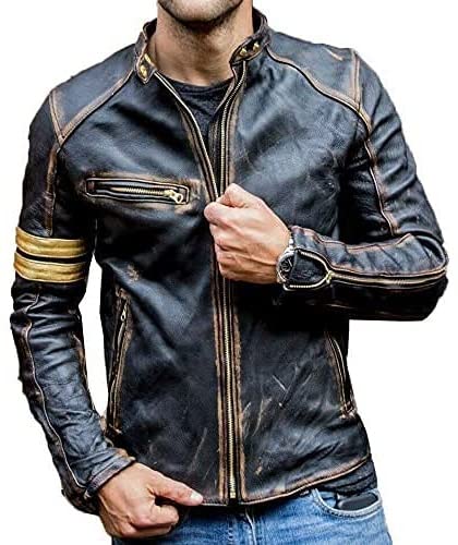 Men's Elite Vintage Cafe Racer Motorcycle Distressed Leather Jacket (XL), Black, A58