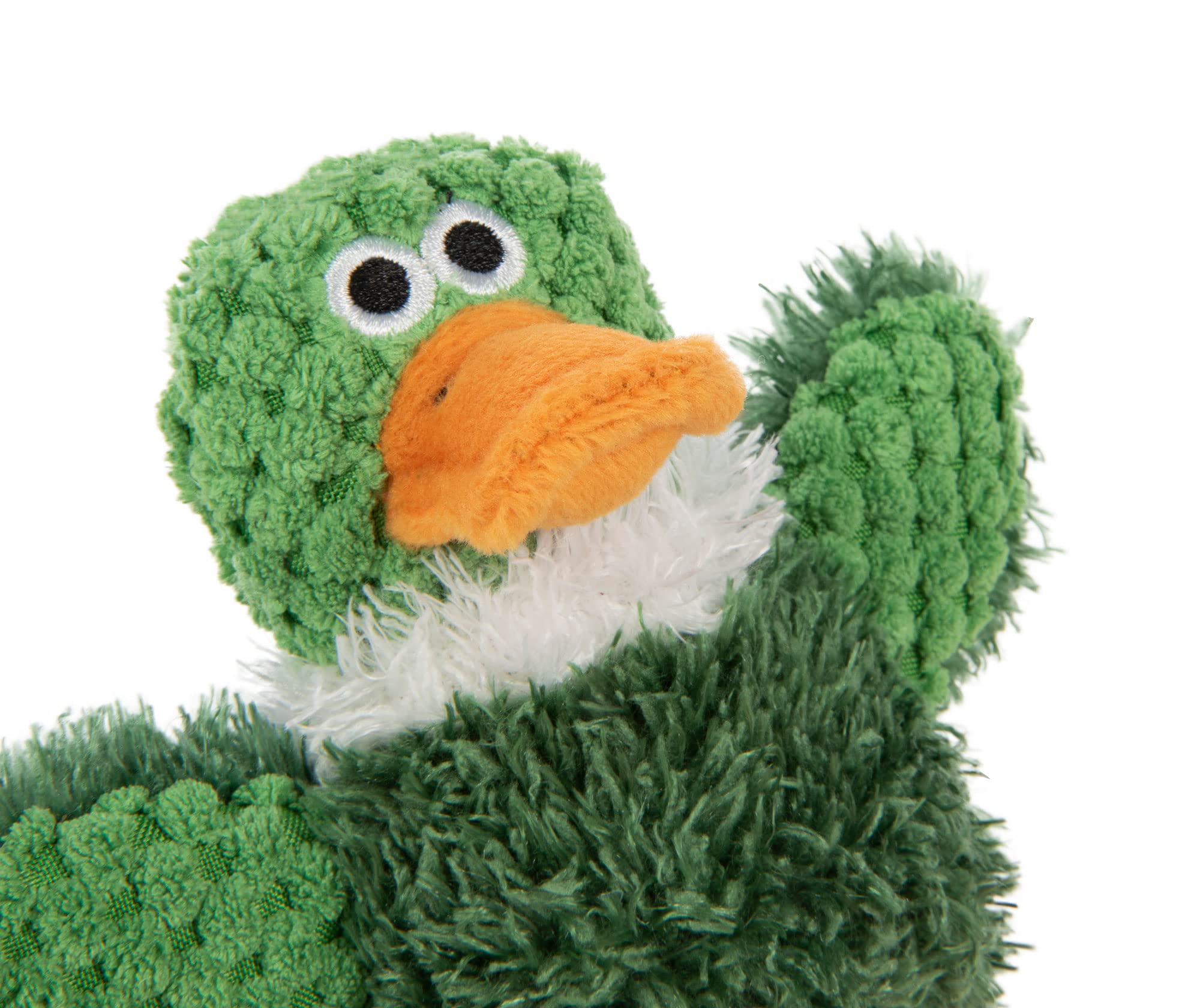 goDog Checkers Just for Me Skinny Duck Squeaky Plush Dog Toy, Chew Guard Technology - Green, Mini