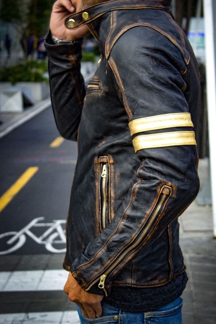 Men's Elite Vintage Cafe Racer Motorcycle Distressed Leather Jacket (XL), Black, A58