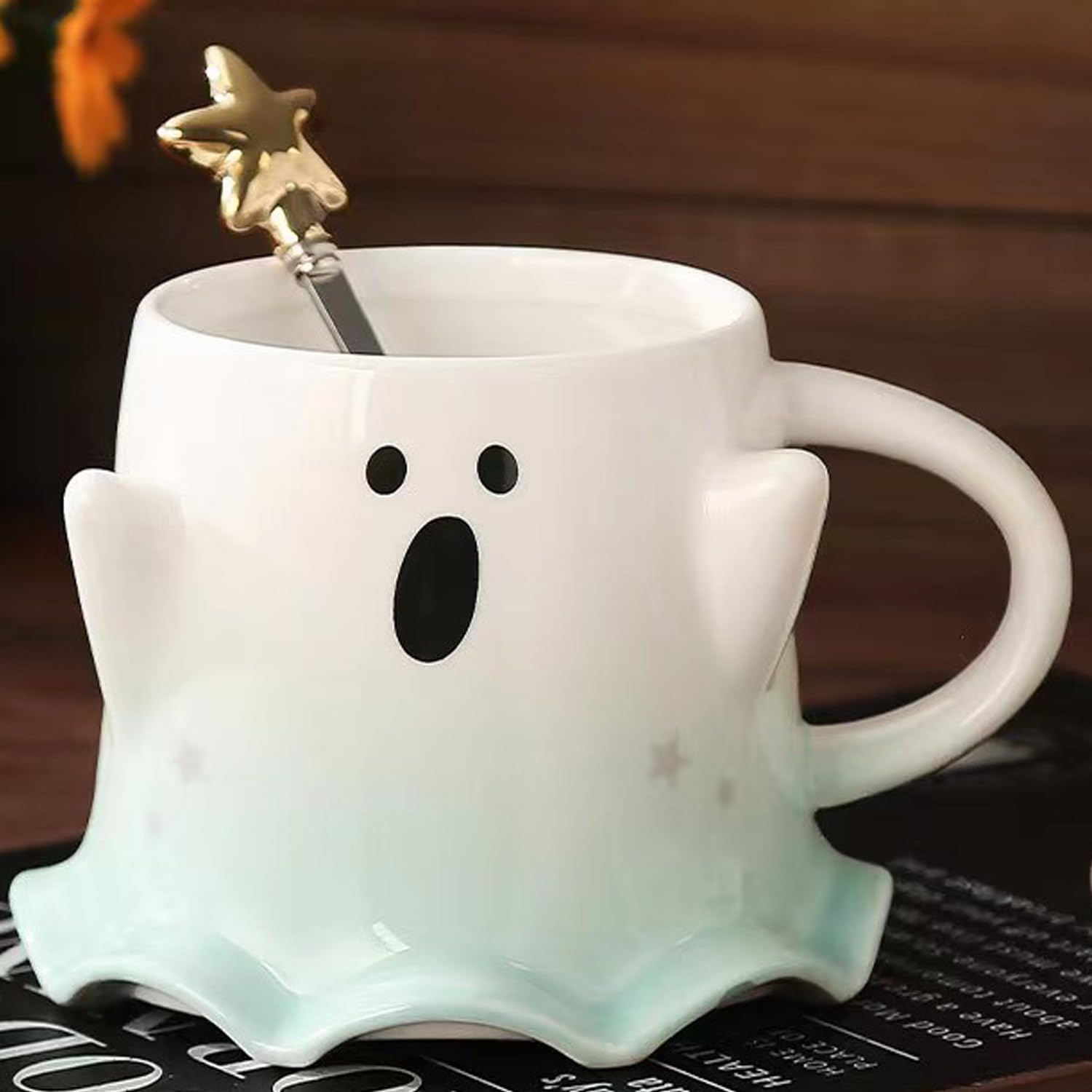 KINGPOUL Ghost Mug,Ghost Coffee Mug,Spooky Ghost Mug,Ghost Face Mug,Cute Ghost Mug,Ceramic Ghost Shaped 3d Coffee Cup With Handle And Spoon, Fall Home Decor Halloween Mug